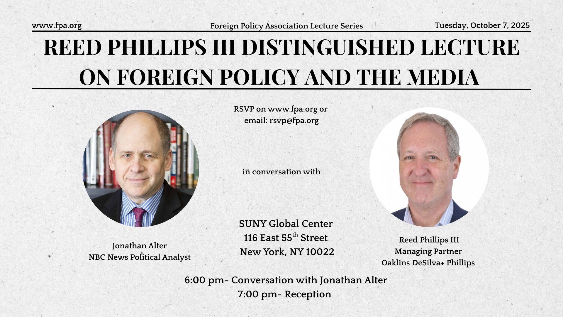 The Inaugural Reed Phillips III Distinguished Lecture On Foreign Policy And The Media With ...
